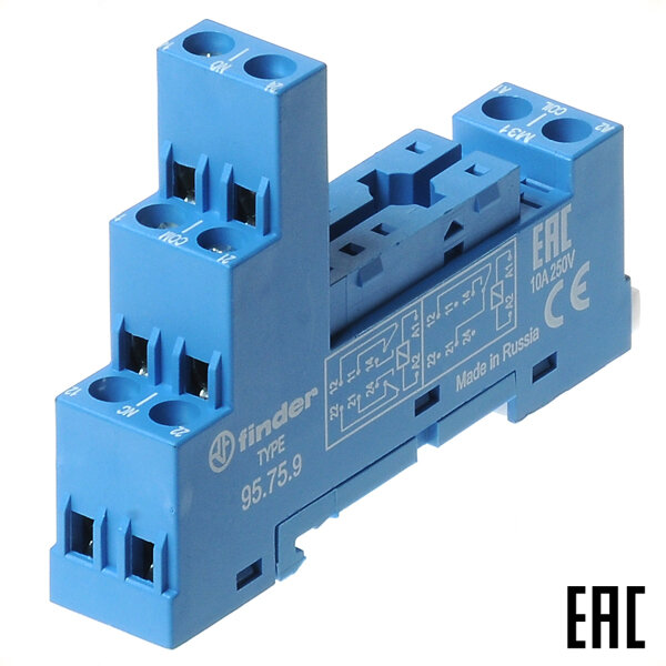 Розетка 9575/95759SMA для промеж-го реле серии 40.51, 40.52, 40.61, 41.52, металл. клипса Finder (4 шт. в наборе)