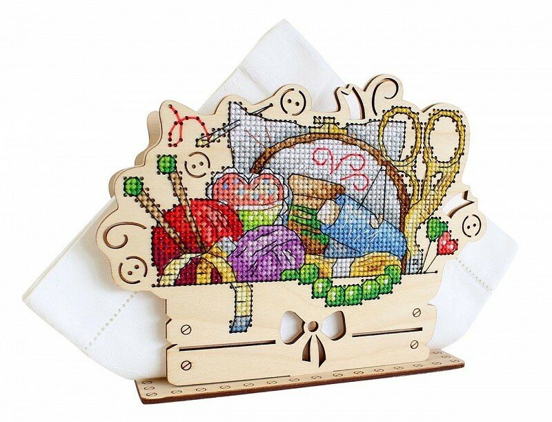 Набор для вышивания Щепка #О-107 Салфетница "Рукодельный уголок", Счетный крест, 13 х 17 х 5 см