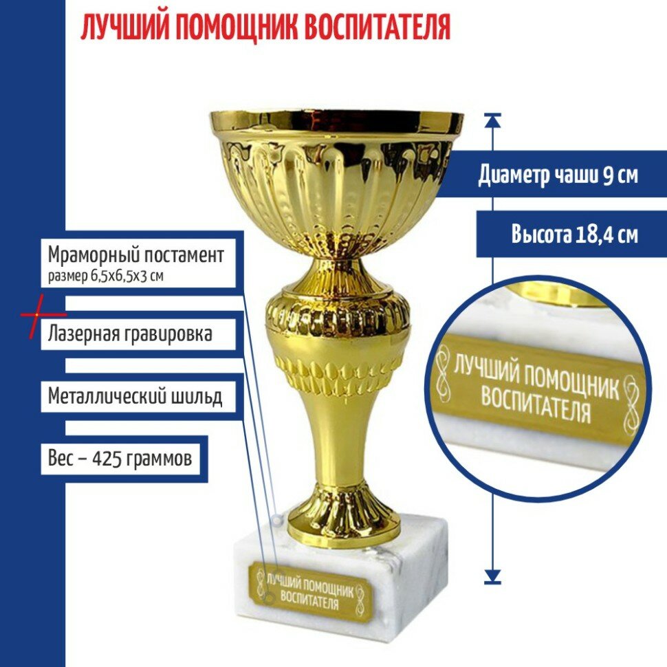 Кубок "Лучший помощник воспитателя" на постаменте (18,4 см)