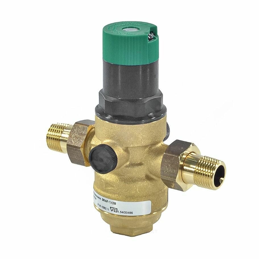 Регулятор давления мембранный латунь D06F Ду 15 Ру25 1/2" НР/"американка" Рн 1,5 - 6бар с выходом под манометр и шкалой регулирования Honeywell-Braukmann D06F-1/2B