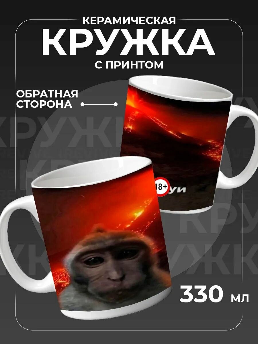 Кружка керамическа PNP NARD, 330 мл, с цветным принтом подарочная Мем обезьяна