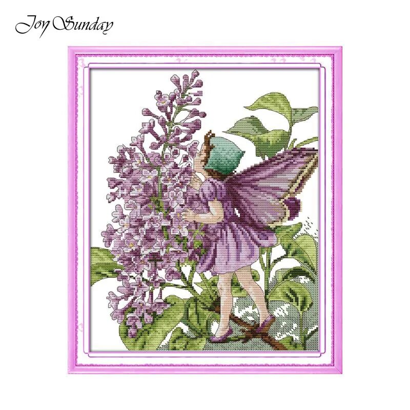 Joy Sunday Наборы для вышивки крестом Fairies 14CT/16CT Сиреневый, Cross Stitch-R467, 14CT Unprinted cloth