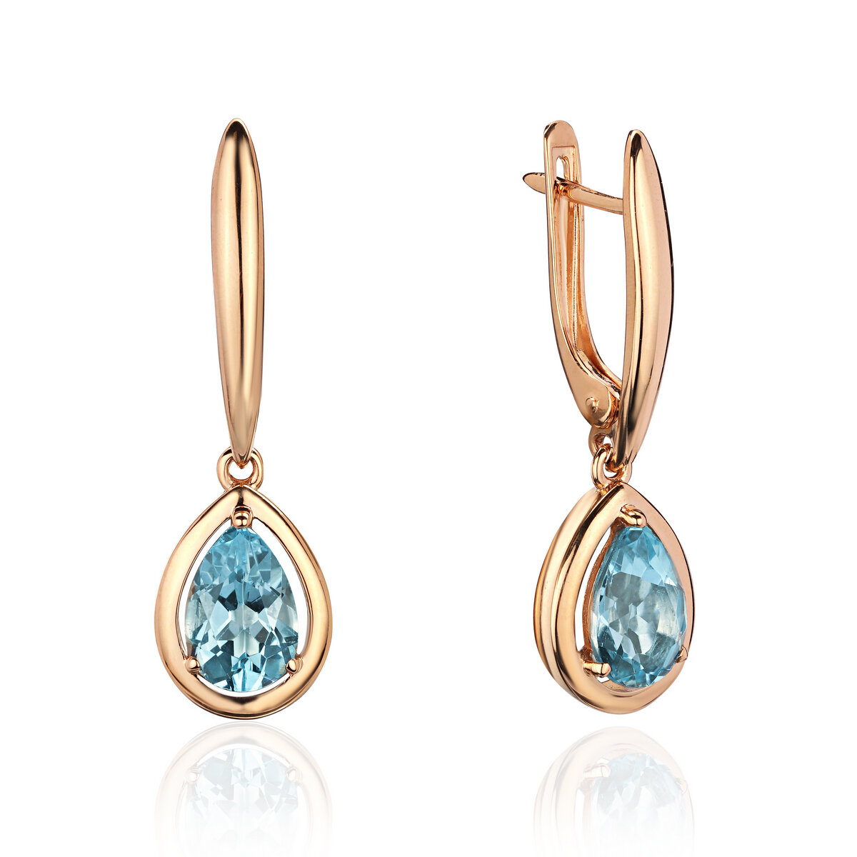 Серьги, красное золото, 585 проба, топаз