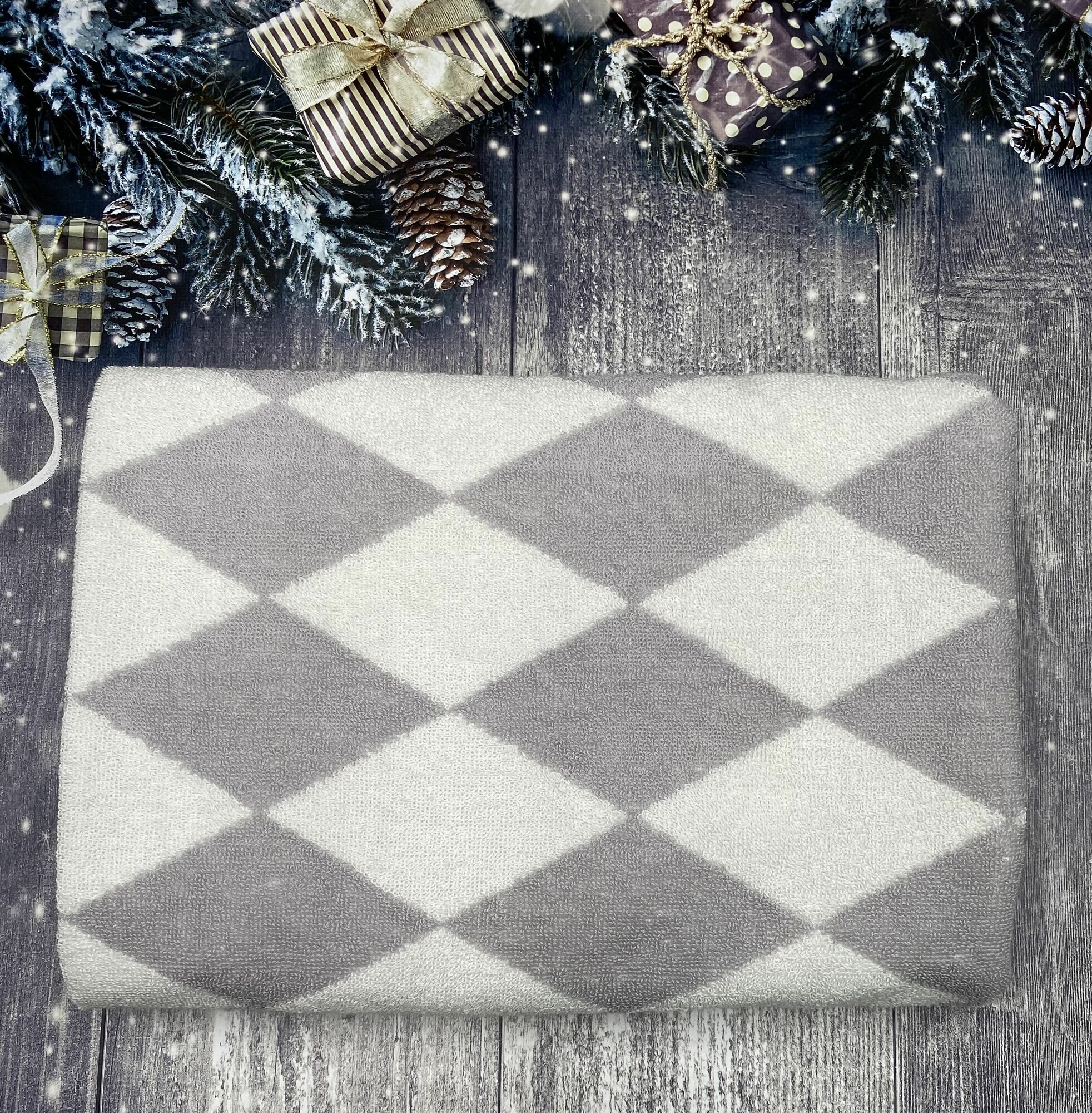 Полотенце махровое банное, для ванны, для сауны в подарок на День рождения, Новый год, Юбилей "Ромбы" 70*140 см