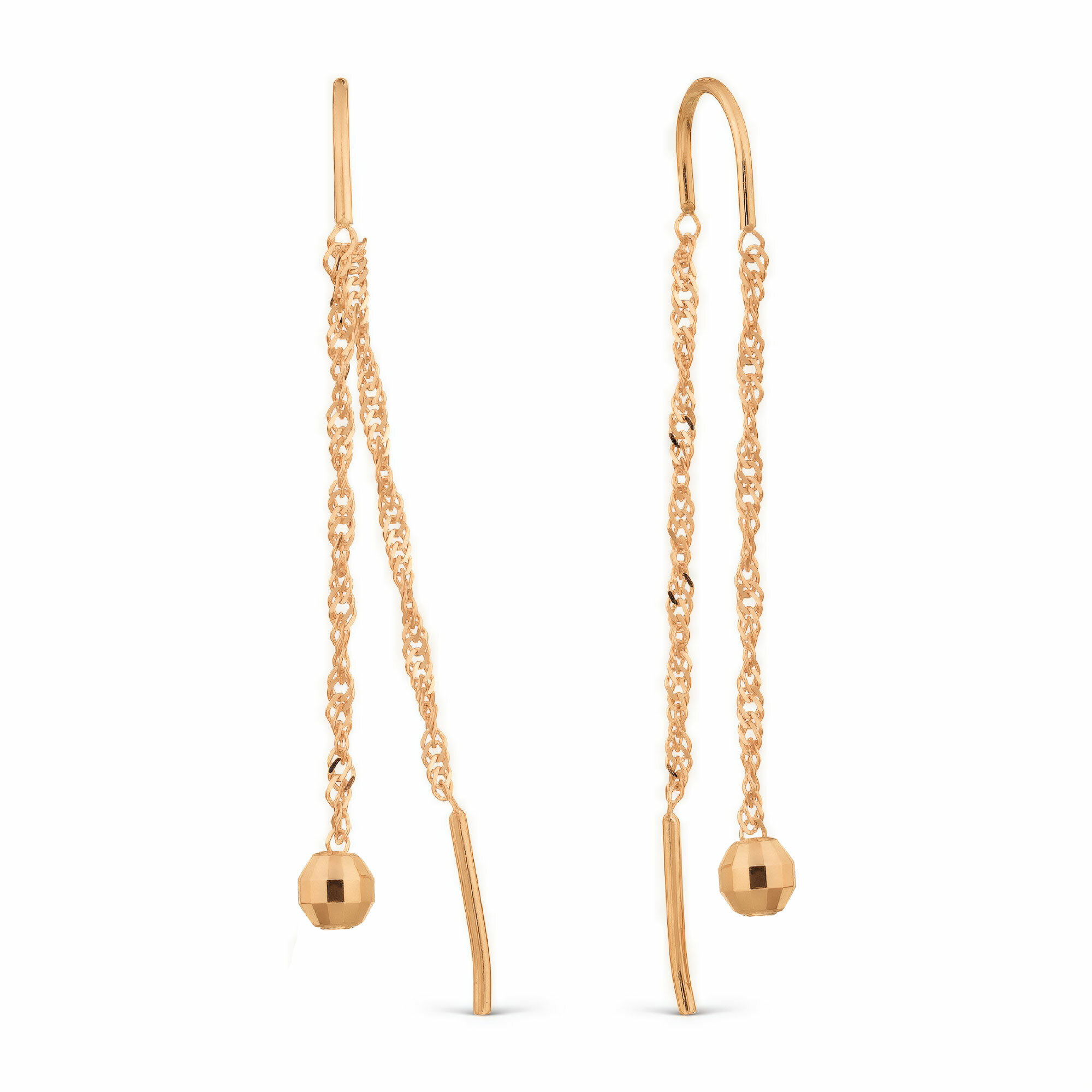 Серьги цепочки, красное золото, 585 проба
