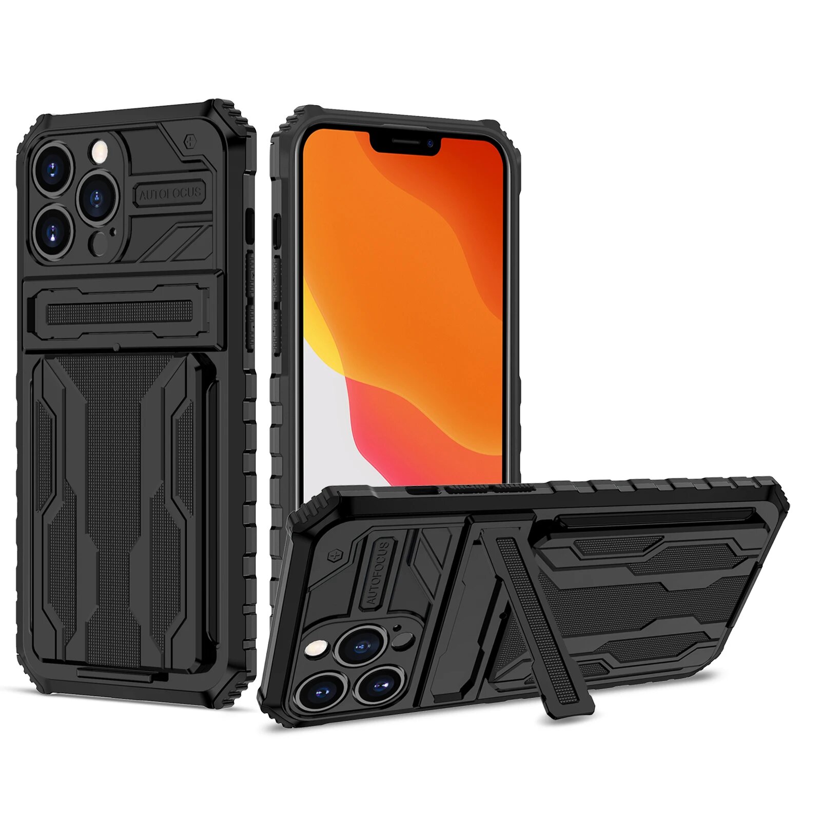 Для iPhone 13 12 11 Pro Чехол кошелек 3-Card откидная крышка Держатель кредитной карты слот задний карман двойной слой Защитный Гибридный жесткий чехол