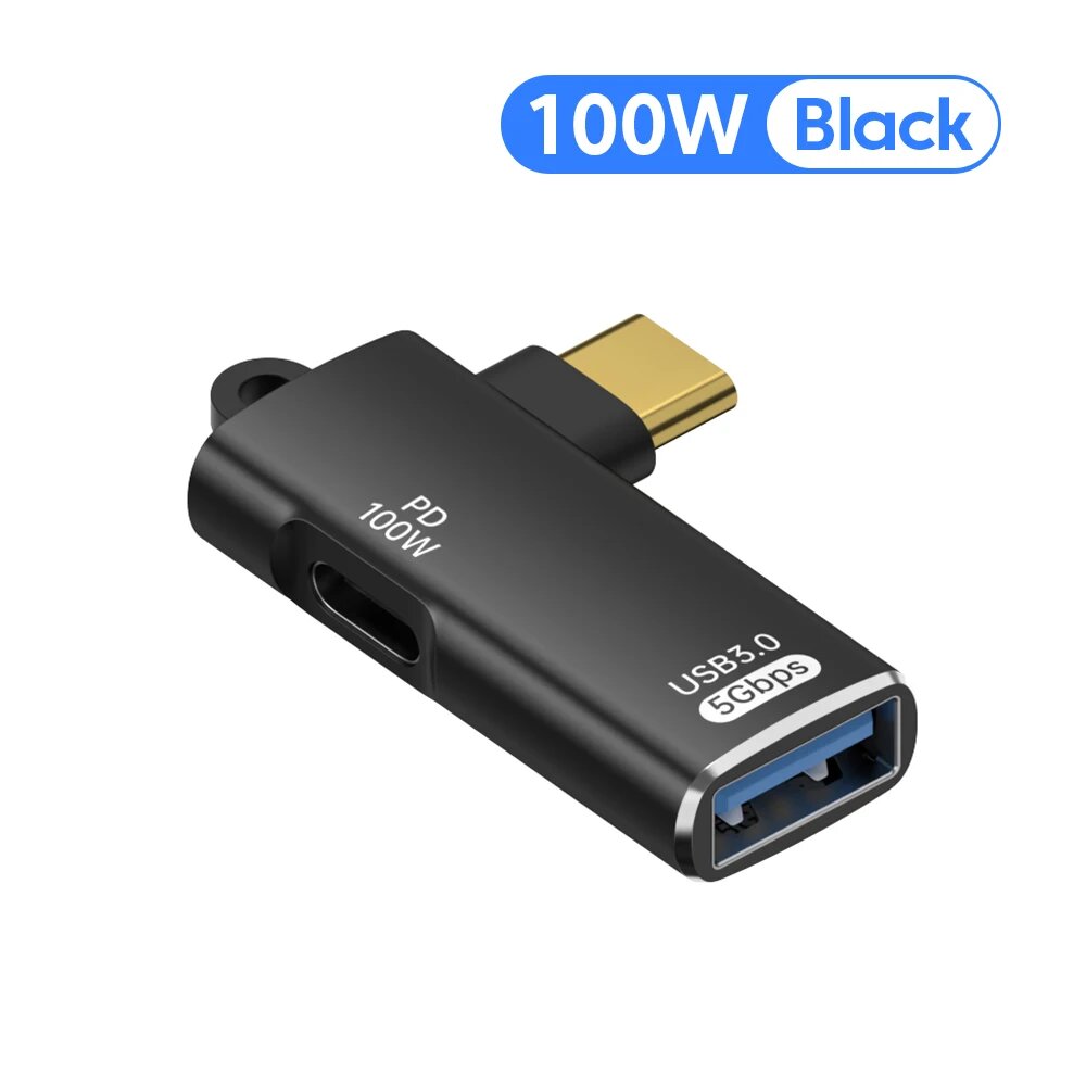 Адаптер OTG 2-в-1, переходник PD100W типа C папа-Type C/USB мама для быстрой зарядки наушников, соединитель USB для iphone 15 100W Black