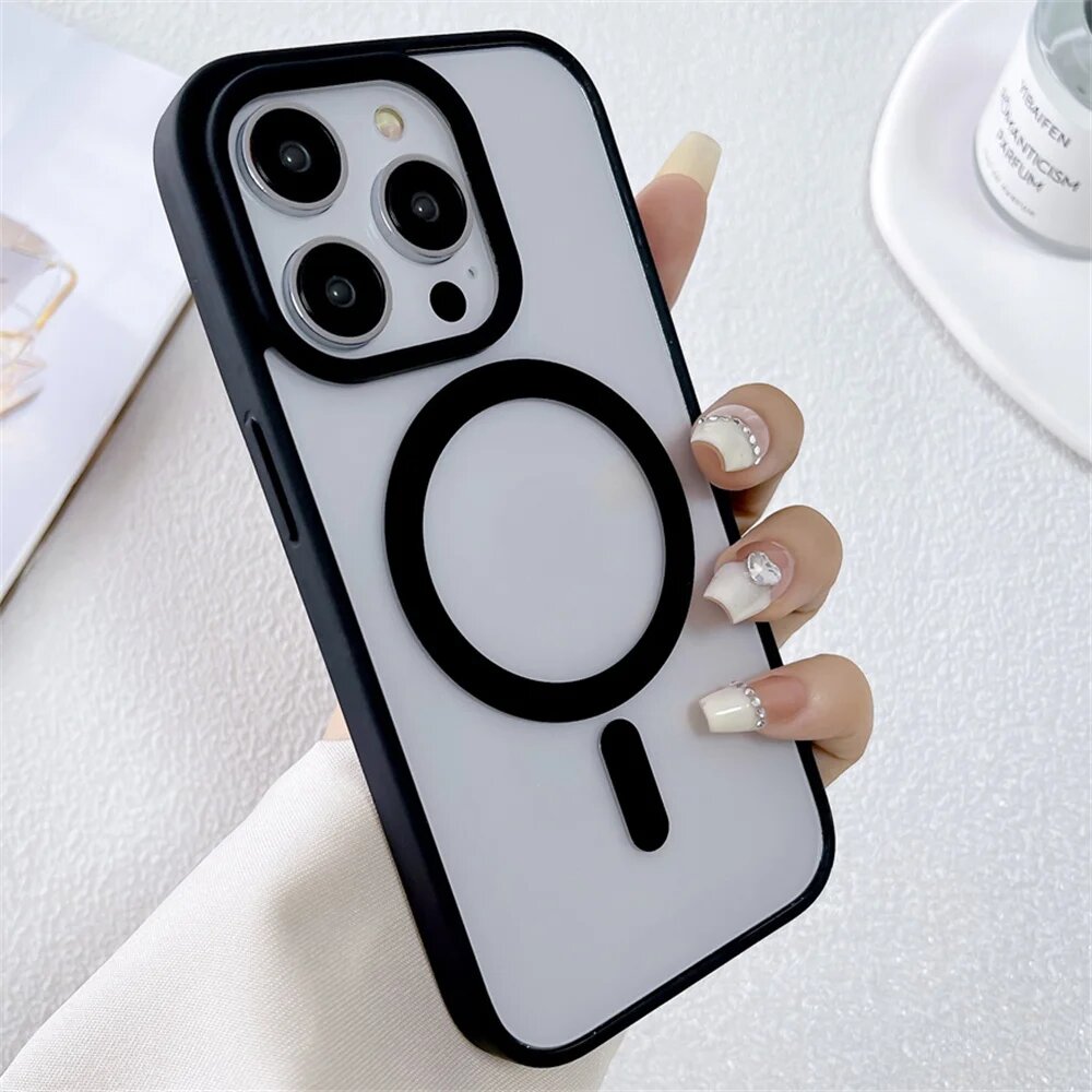 Оригинальный магнитный матовый чехол для Magsafe для iPhone 17, Air 16, 15, 14, 13, 12, 11 Pro Max Mini Plus SE, прозрачный чехол с беспроводной зарядкой