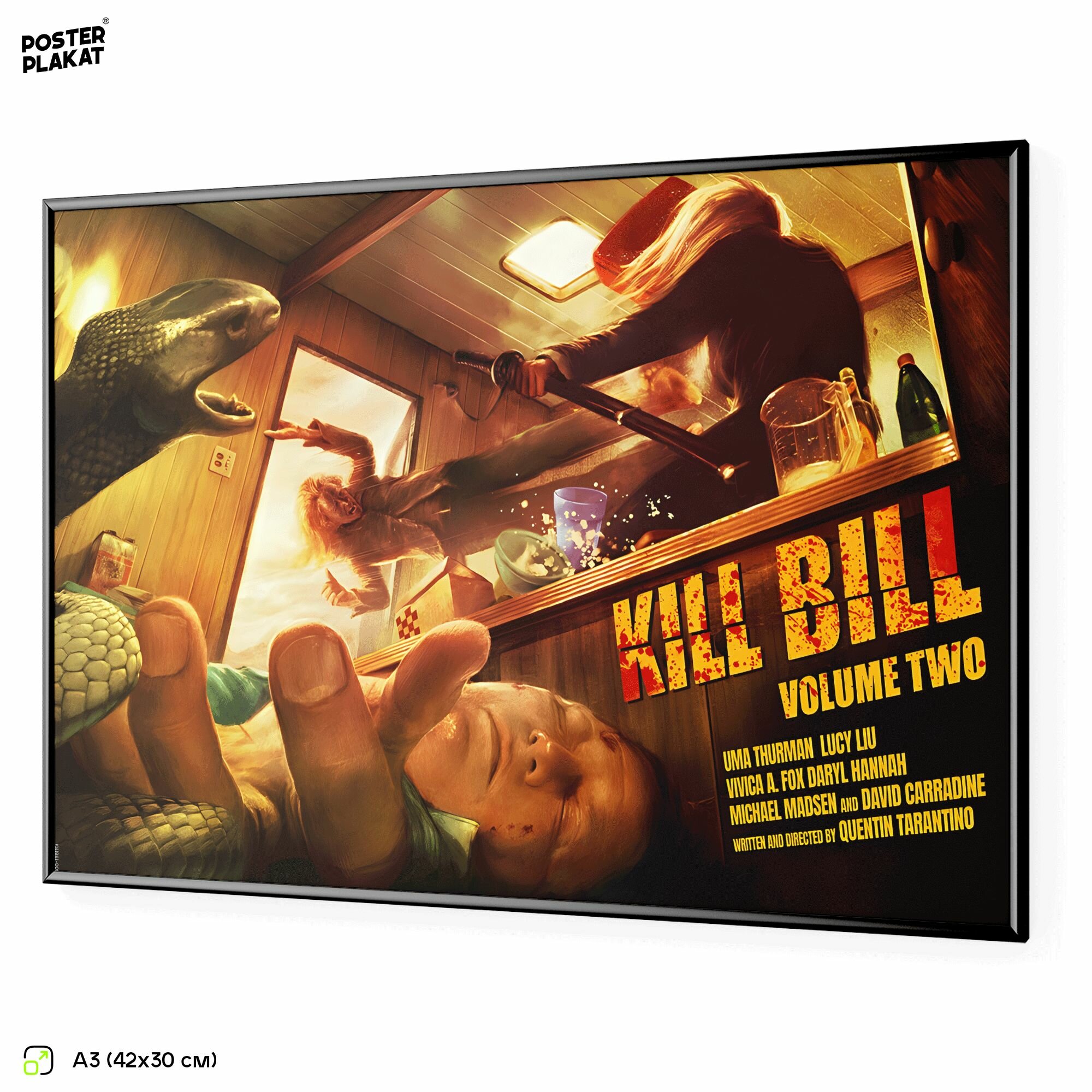 Постер Убить Билла / Kill Bill, Ума Турман, Люси Лью, по мотиву фильма Квентина Тарантино, в раме, А3 (420х297 мм), Постер Плакат