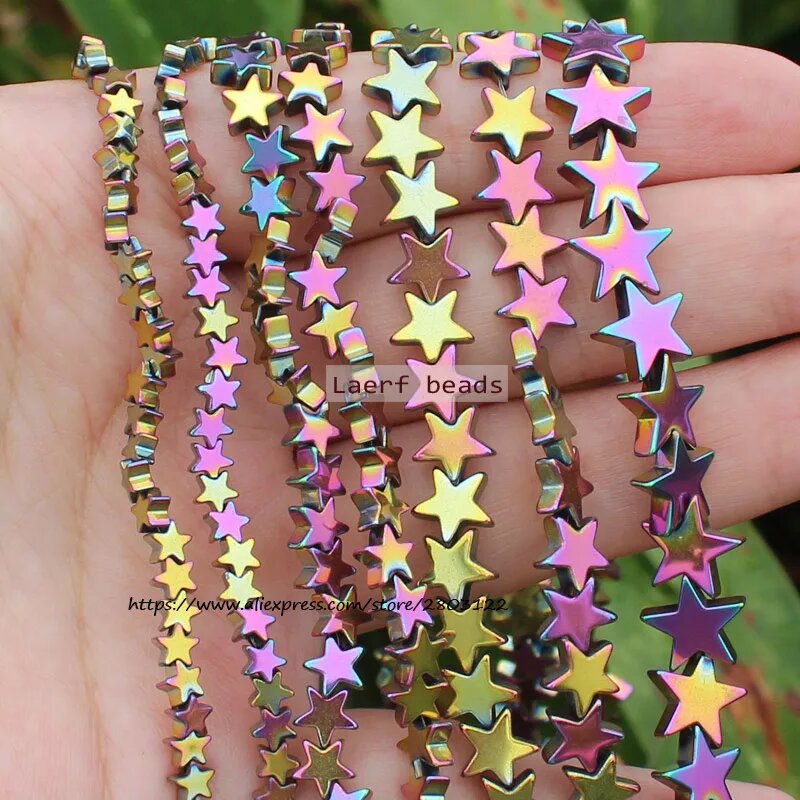Гематитовые бусины лаerf beads звезда 4/6/8/10 мм 4mm 110pcs, Purple Yellow