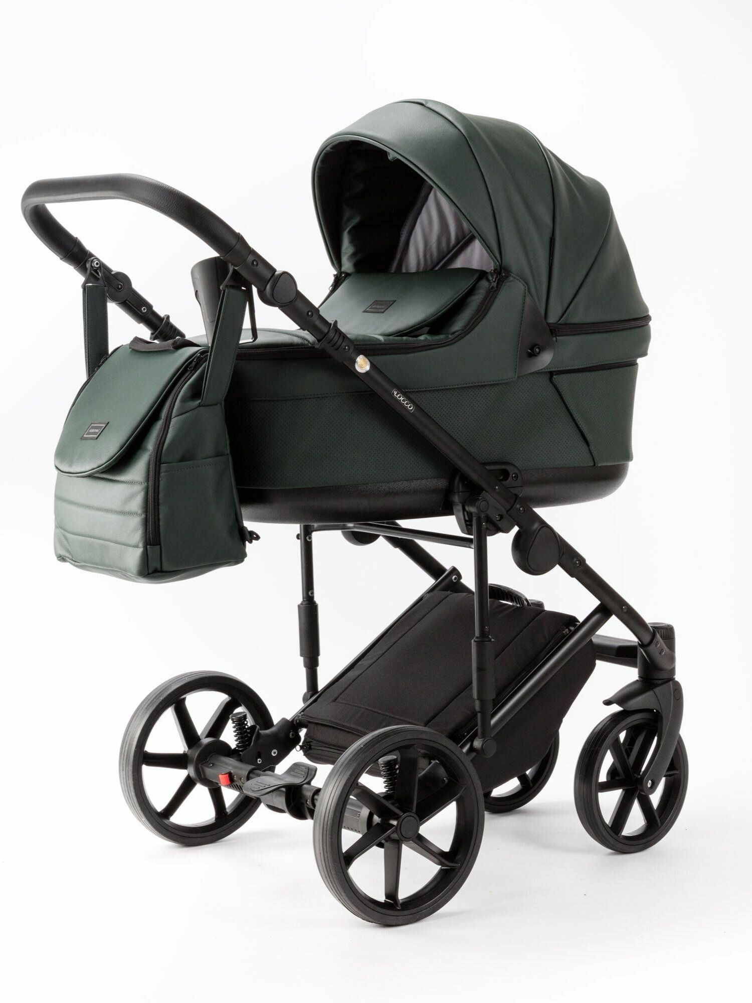 Детская универсальная коляска Adamex Locco Deluxe LL-SA29 (2в1) Темно-зеленая экокожа