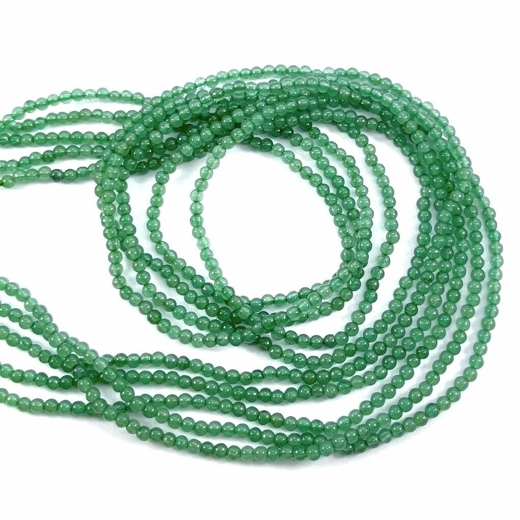 Бусины из натурального камня Авантюрин зеленый шар гладкий 3 мм (нить 38 см), Suntrim