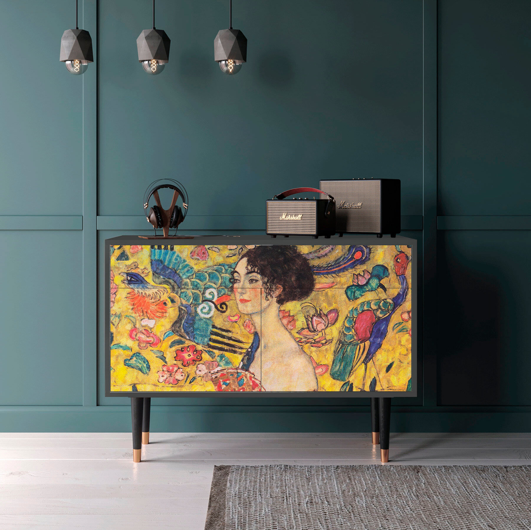 Комод - STORYZ - BS4 Lady with Fan by Gustav Klimt, Размер - 115 x 85 x 48 см, Цвет корпуса - Антрацит