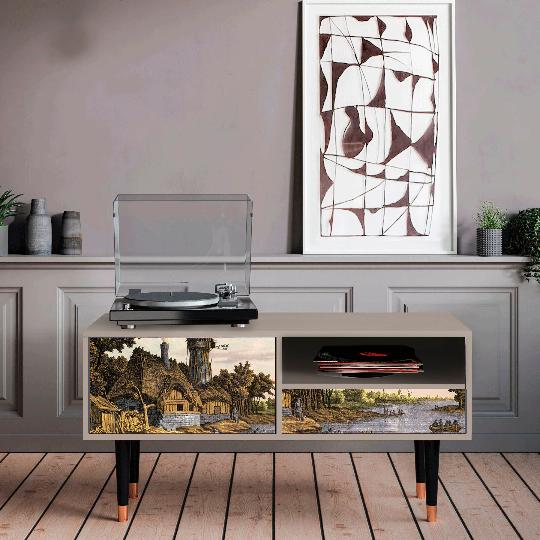 ТВ-Тумба - STORYZ - T3 Mill along a River by Jonas Zeuner, Размер - 115 x 59 x 48 см, Цвет корпуса - , Сатин