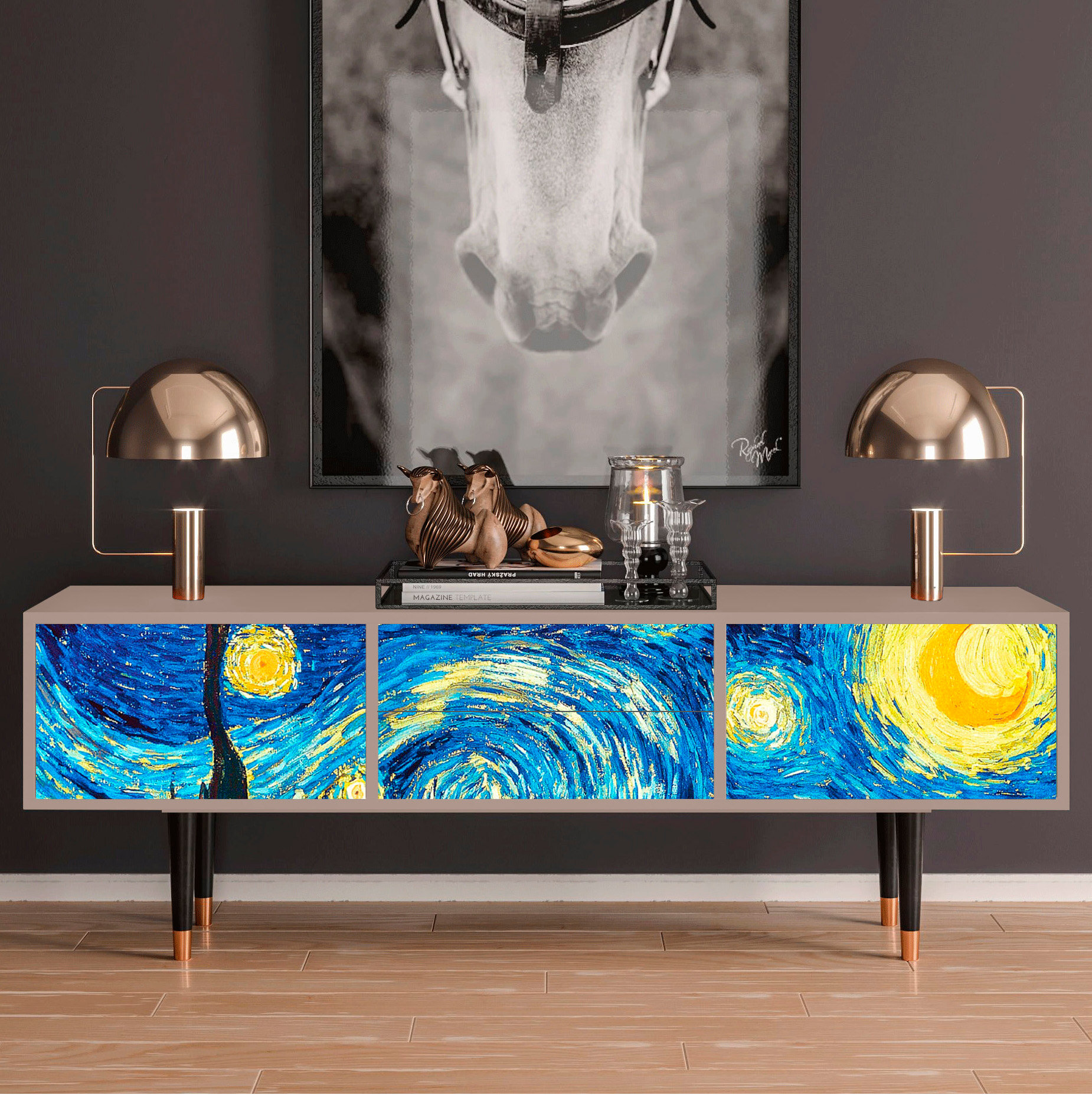 ТВ-Тумба - STORYZ - T4 The Starry Night by Vincent van Gogh , Размер - 170 x 59 x 48 см, Цвет корпуса - , Бежевый