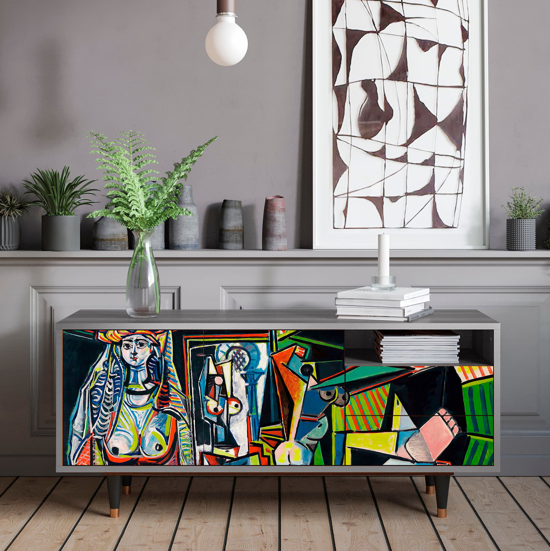 ТВ-Тумба - STORYZ - T7 Women of Algiers by Pablo Picasso, Размер - 125 x 56 x 41 см, Цвет корпуса - , Серый
