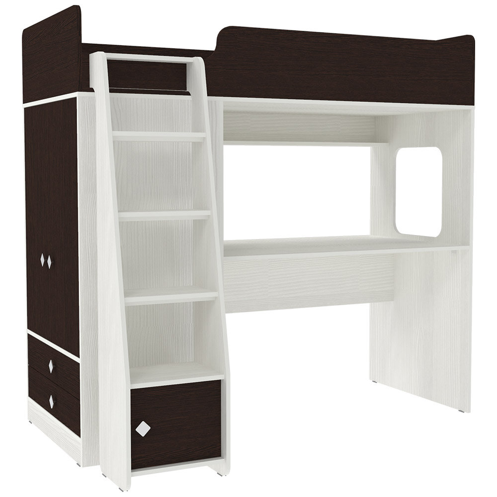 Кровать чердак Л-Ф607.1 75x175 Белое Дерево Венге