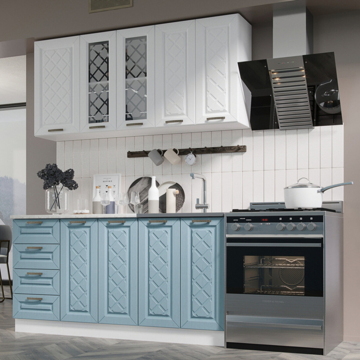 Кухонный гарнитур, кухня, готовый комплект Агава 1,6 м Акация белая/Аква