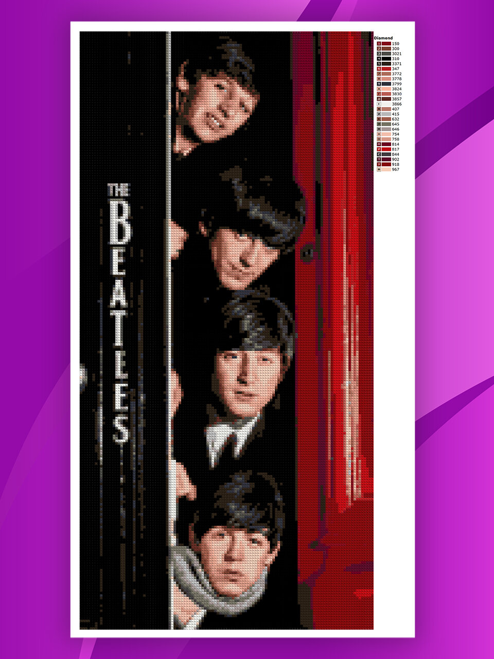 Алмазная мозаика без подрамника - вышивка The Beatles 30 х 60 см