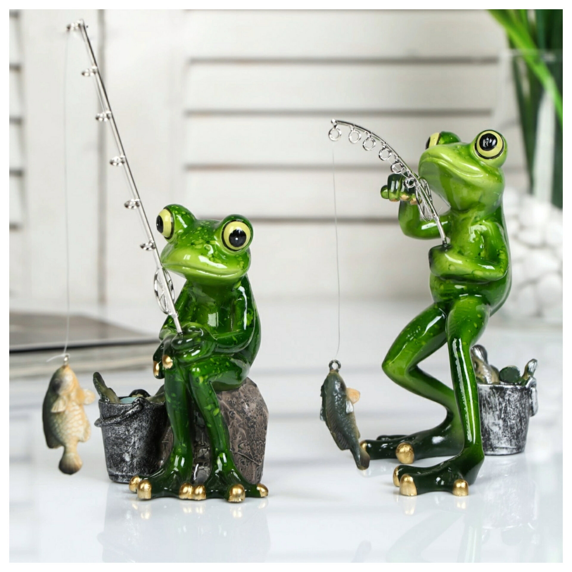 Набор декоративных фигурок «Лягушки на рыбалке», 15х8х17 см.