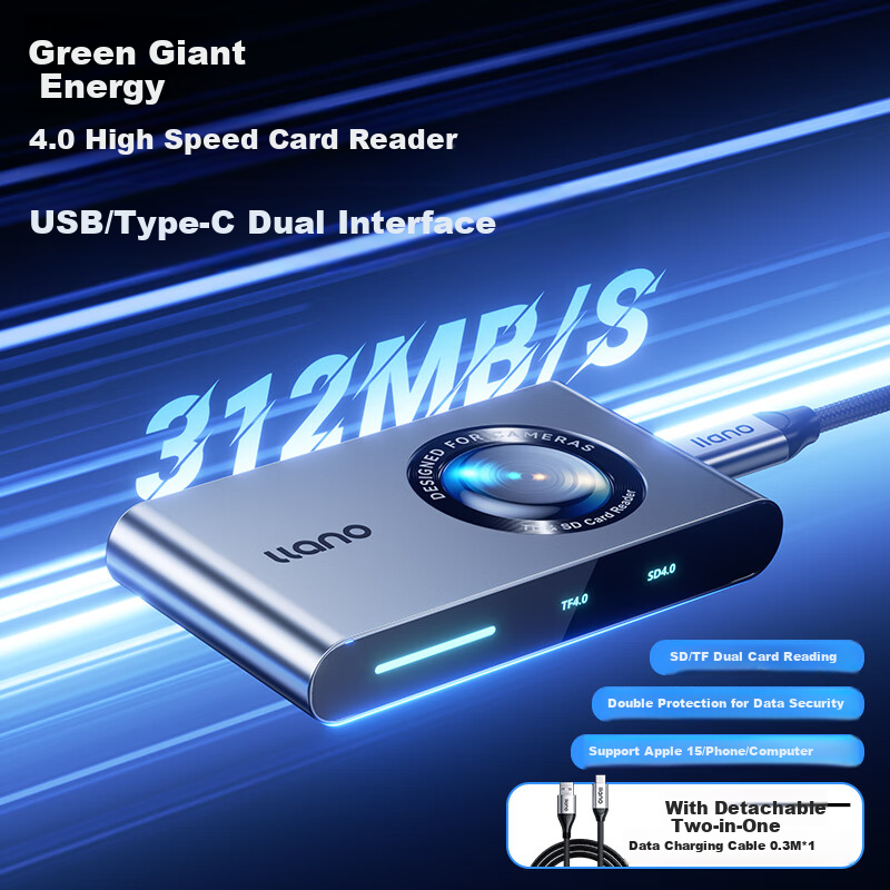 Llano USB/Type-C High Speed 4.0 Card Reader SD/TF Dual Card Reader Compatible with Computer Desktop Apple 15/iPad/DSLR/Smartphone Drone Charging Data Cable