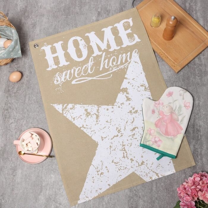 Прихватка и полотенце Этель "Home", варежка 20х28 см, вафельное 35х60 см