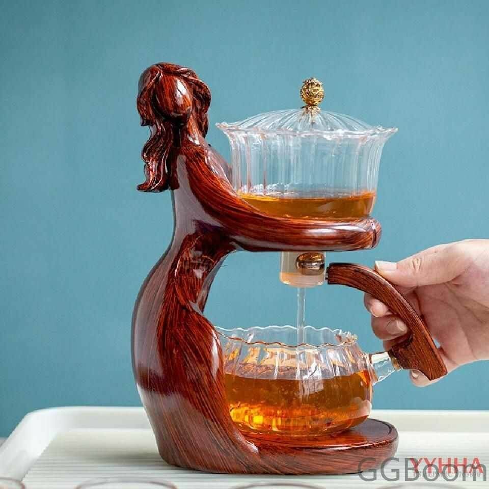 Чайник заварочный гунфу "Чайная Муза" красное дерево, с чашками и клапаном для пуэра GGBoom