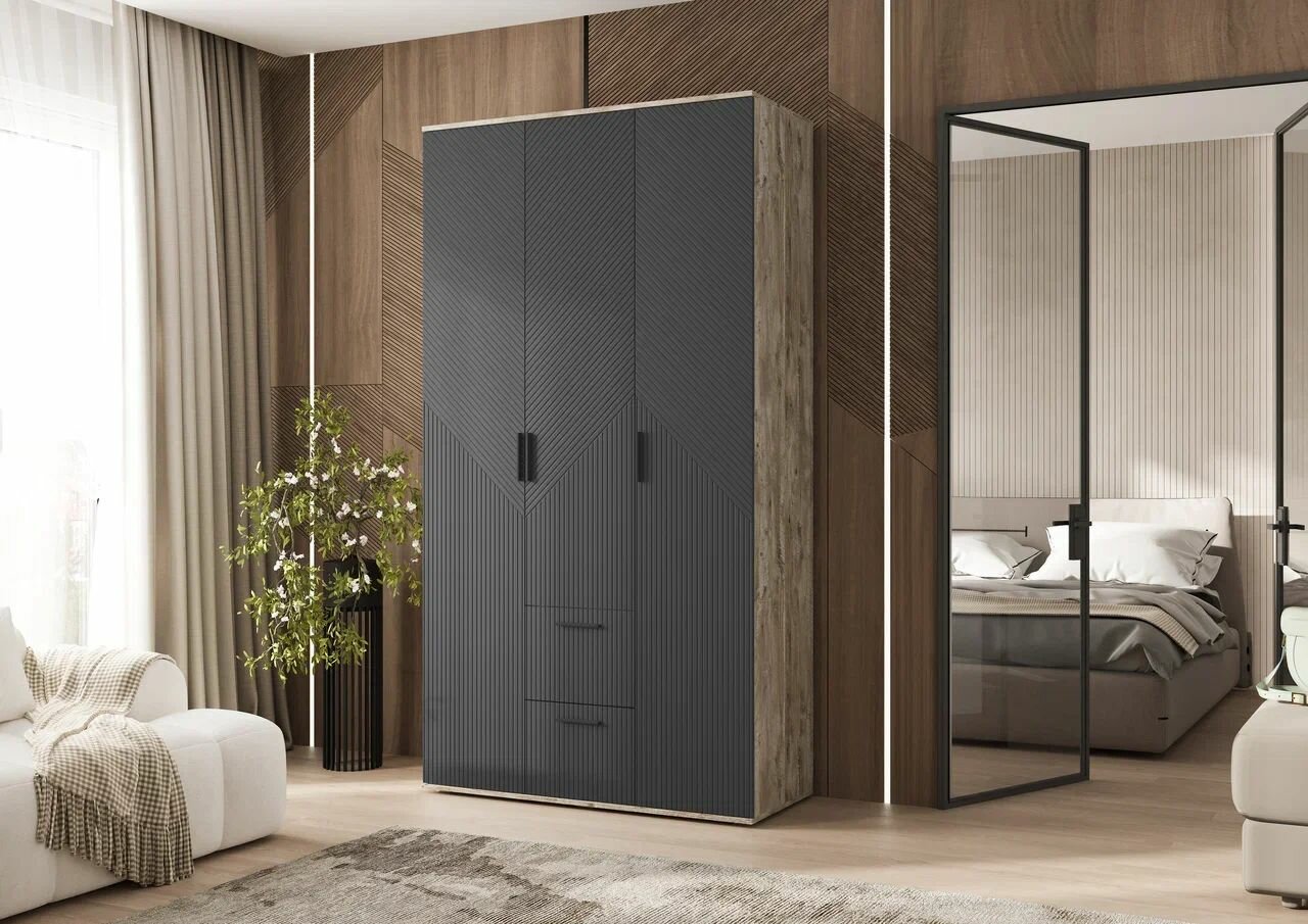 Сильвия Шкаф 3-х ств.(1200) (Браш Графит, Дуб Юкон)
