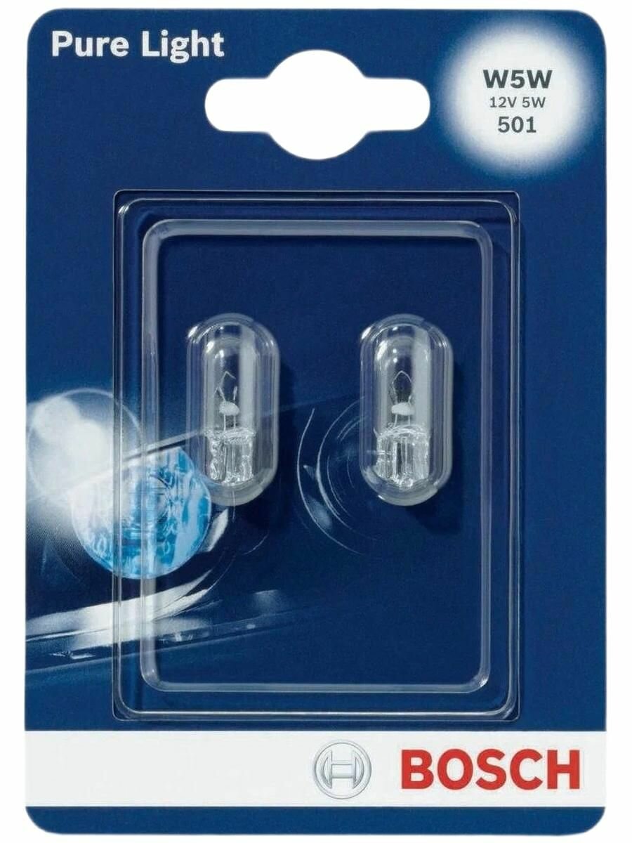 Лампа автомобильная W5W 5W, комплект 2 шт, BOSCH 1987301026