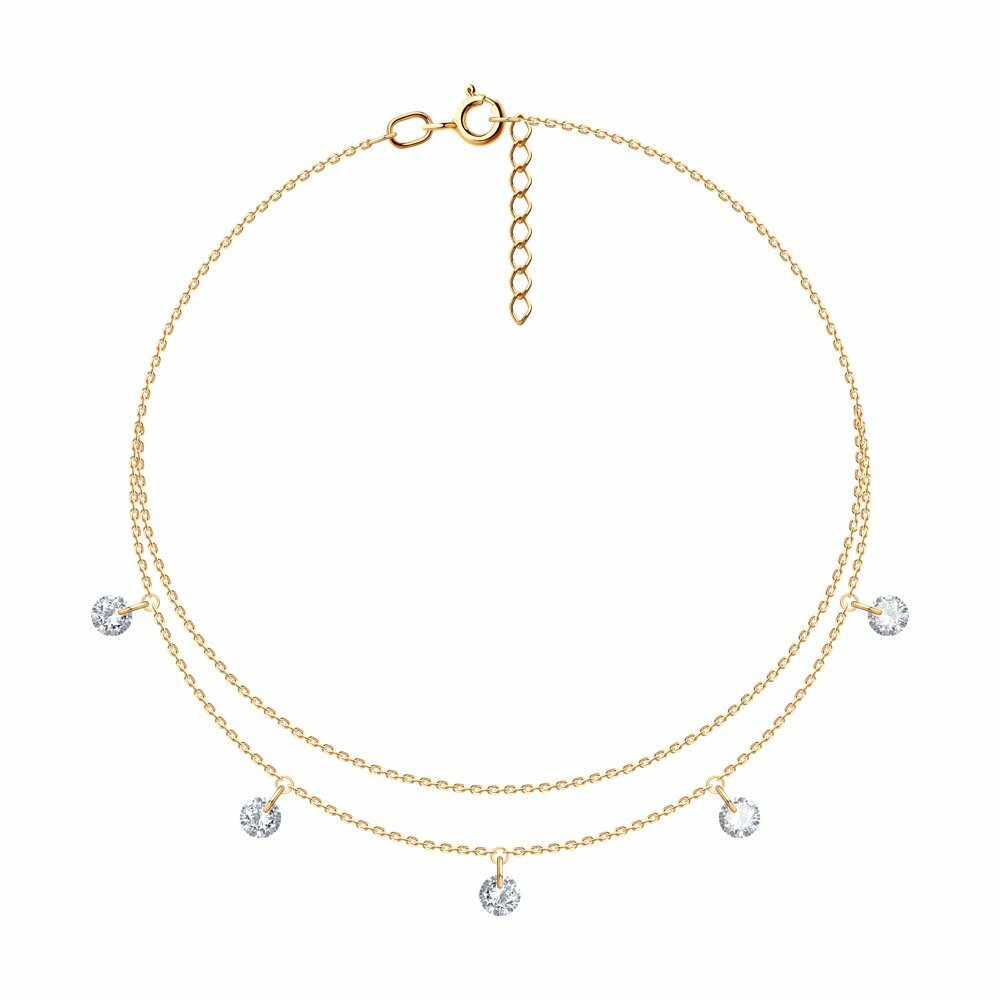 Браслет, красное золото, 585 проба, фианит