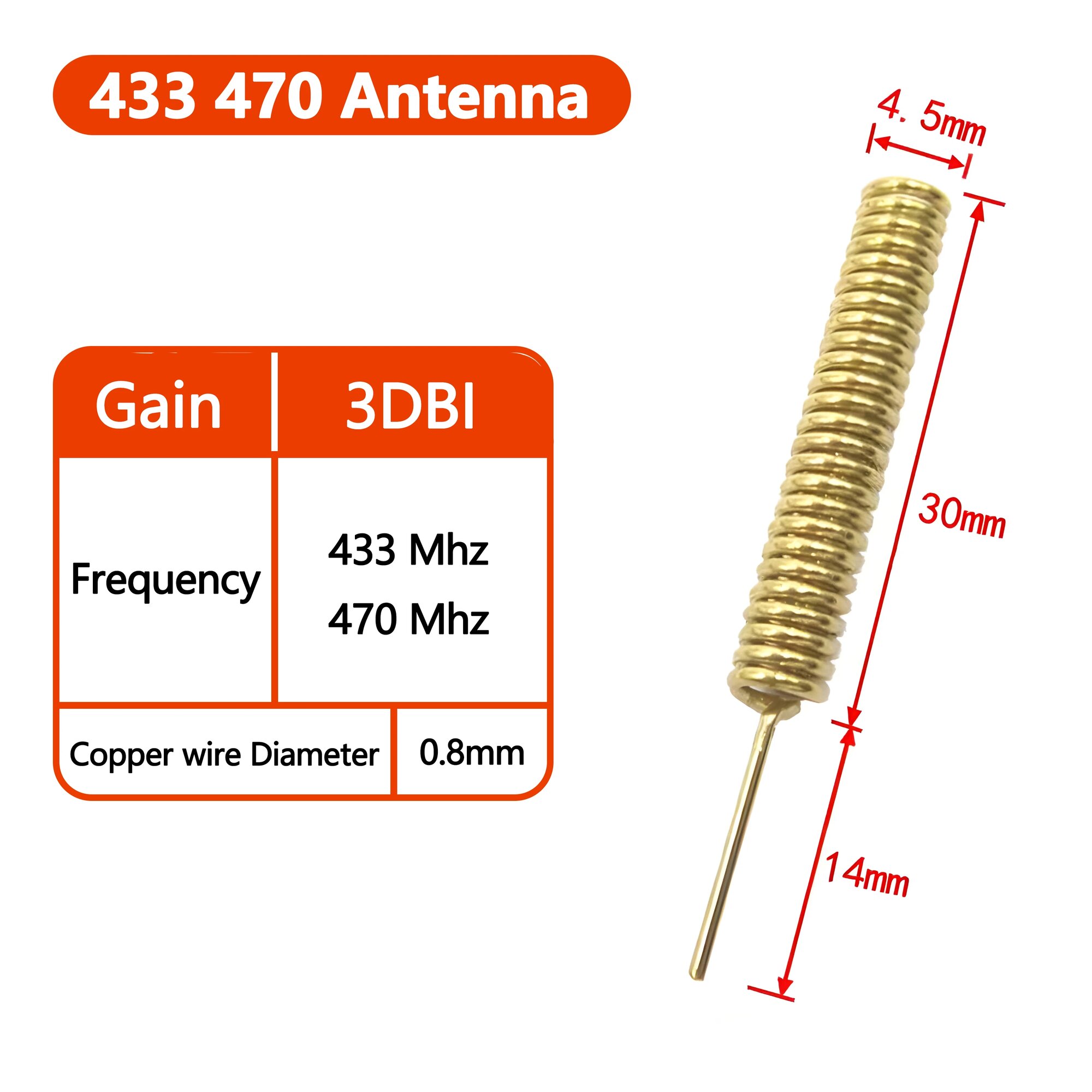 Антенна 433/470 МГц, 3dBi, 30x4.5 мм