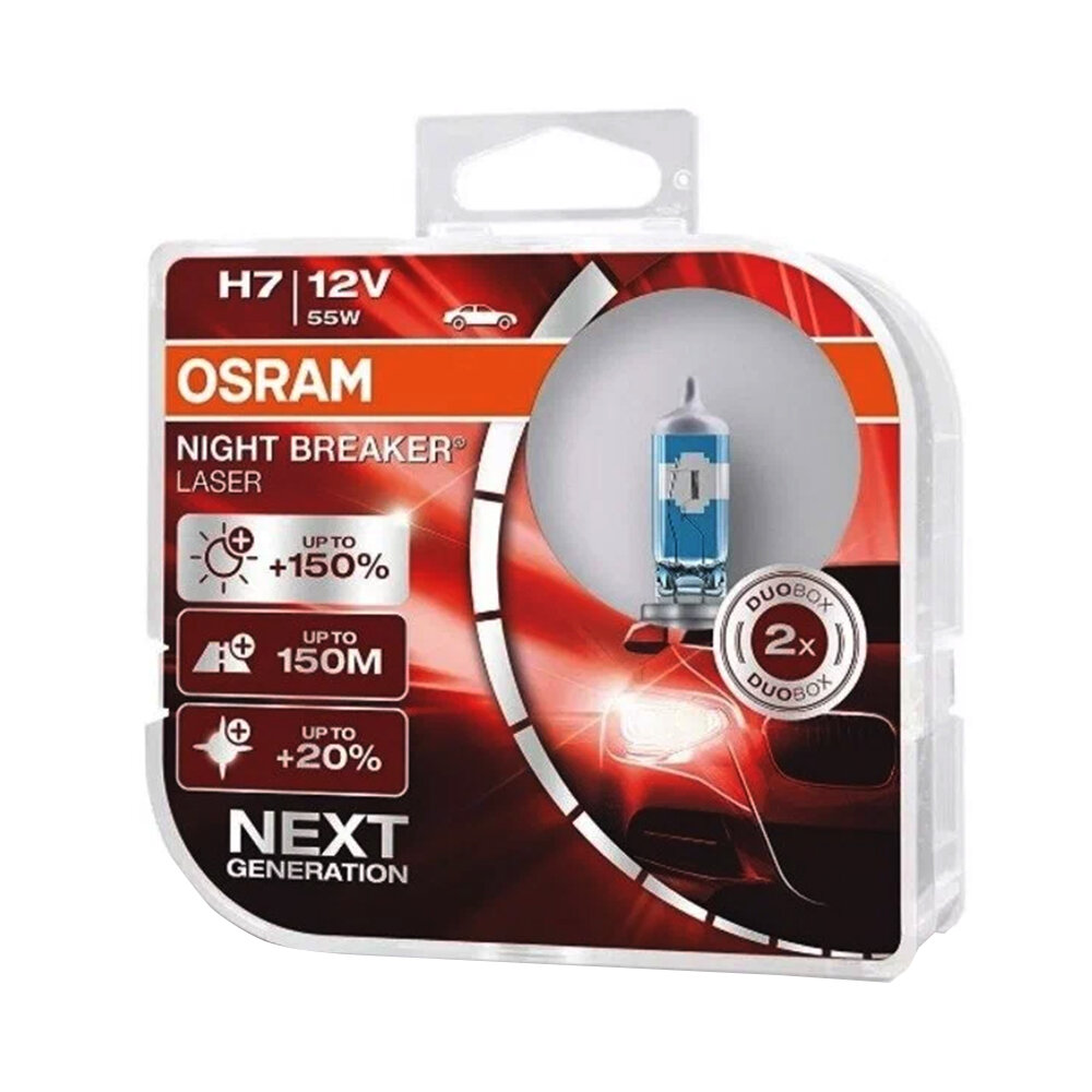 Галогеновые лампы Osram H7 12V (55W) Night Breaker Laser Next+150% яркости(2 лампы в боксе) 64210NL-2HB