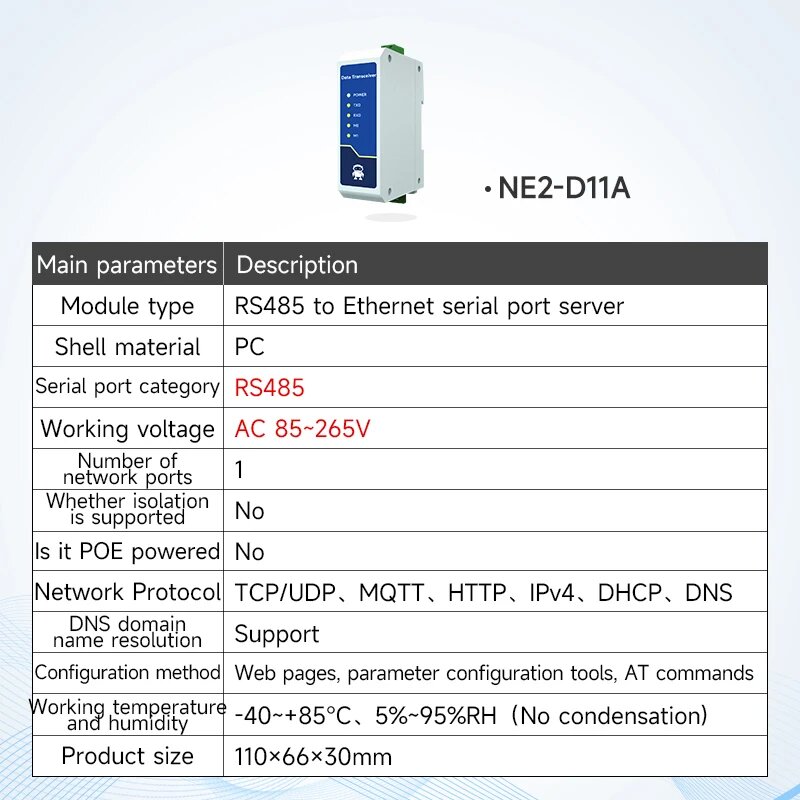 Сервер RS485/RS232/RS422 к Ethernet CDEBYTE NE2 Series NE2-D11A