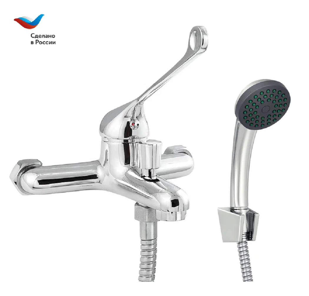 Смеситель для ванны Славен СЛ-ОД-Х30, с коротким литым изливом, локтевой, одноручный