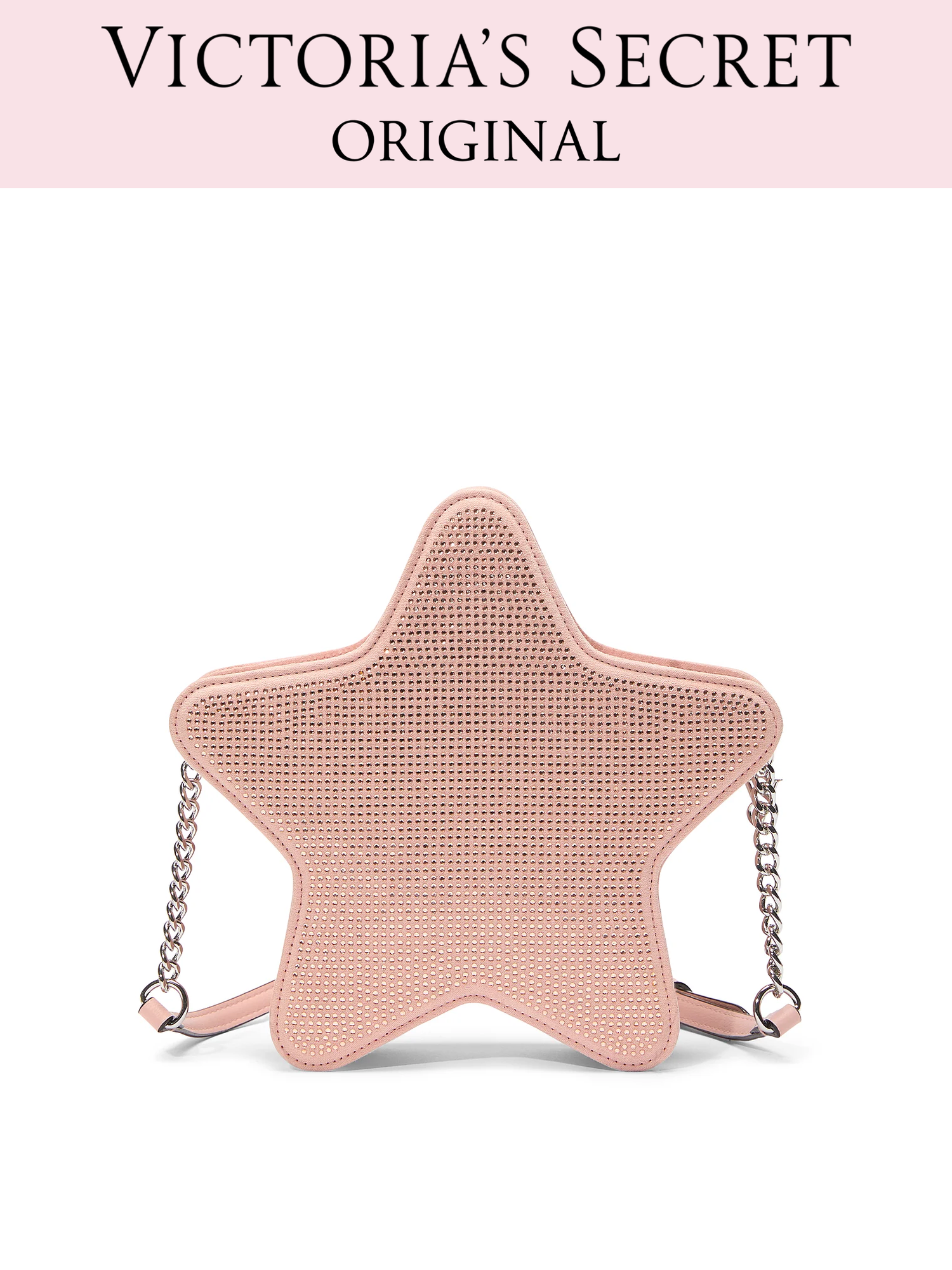 Сумка Victoria's Secret персиковая, кросс-боди в форме звезды, с золотистыми стразами и комбинированным плечевым ремнем