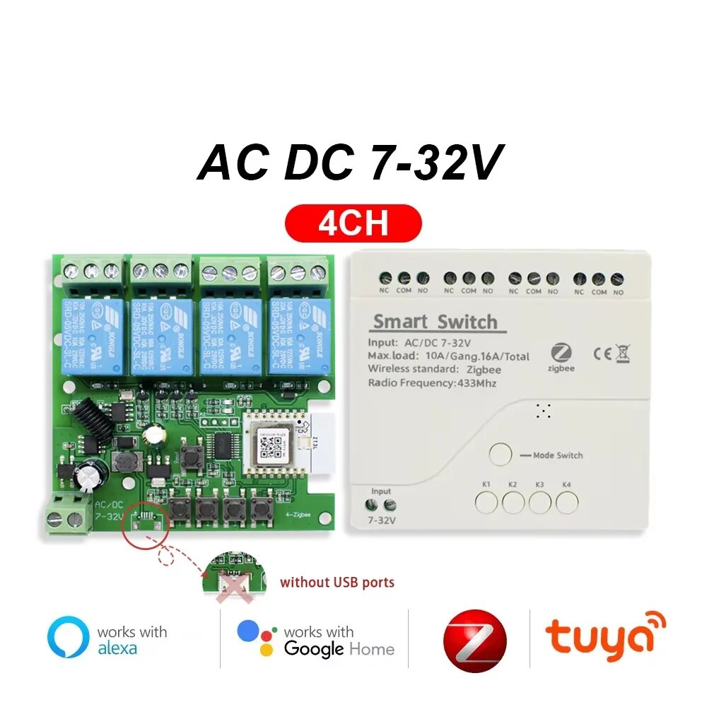 Scimagic-RC ZigBee релейный модуль для умного дома 4CH Zigbee 7-32V