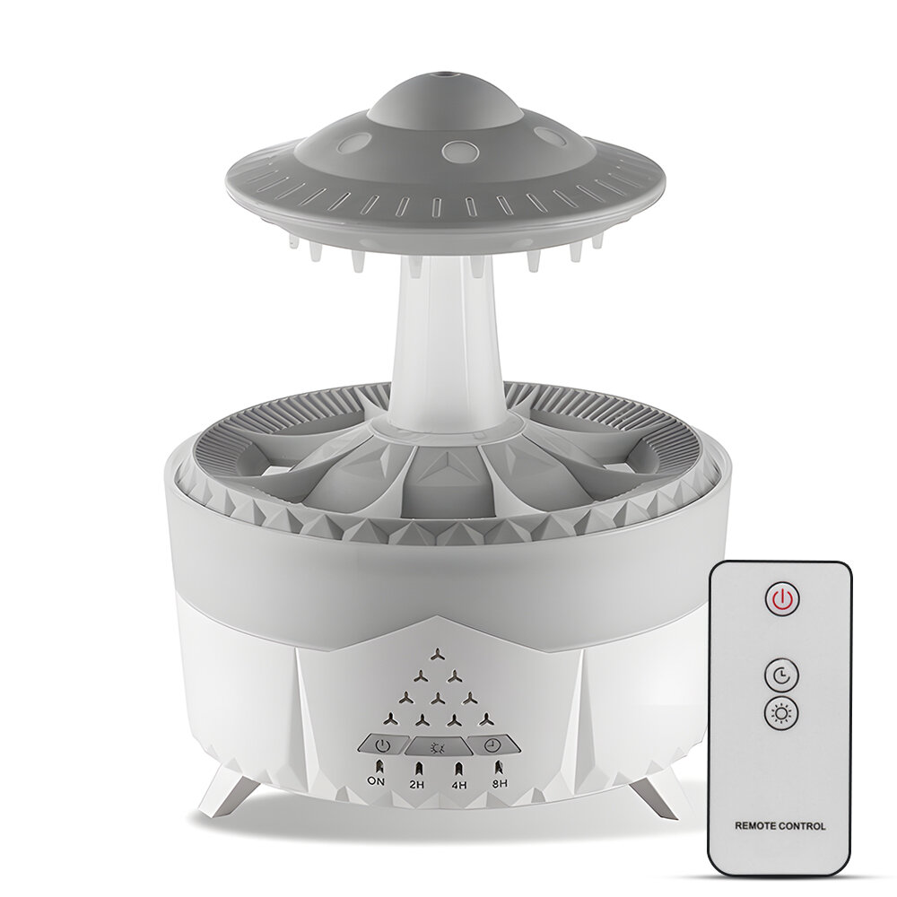 Увлажнитель воздуха Rain Cloud Water Drip 350ml большой емкости с таймером Cool Mist для эфирных масел с 7 цветными ночными огнями UFO Raindrop с автоматичным отключением для спальни офиса путешествий, материал ABS, размер 190x150mm, вес 490g, объем