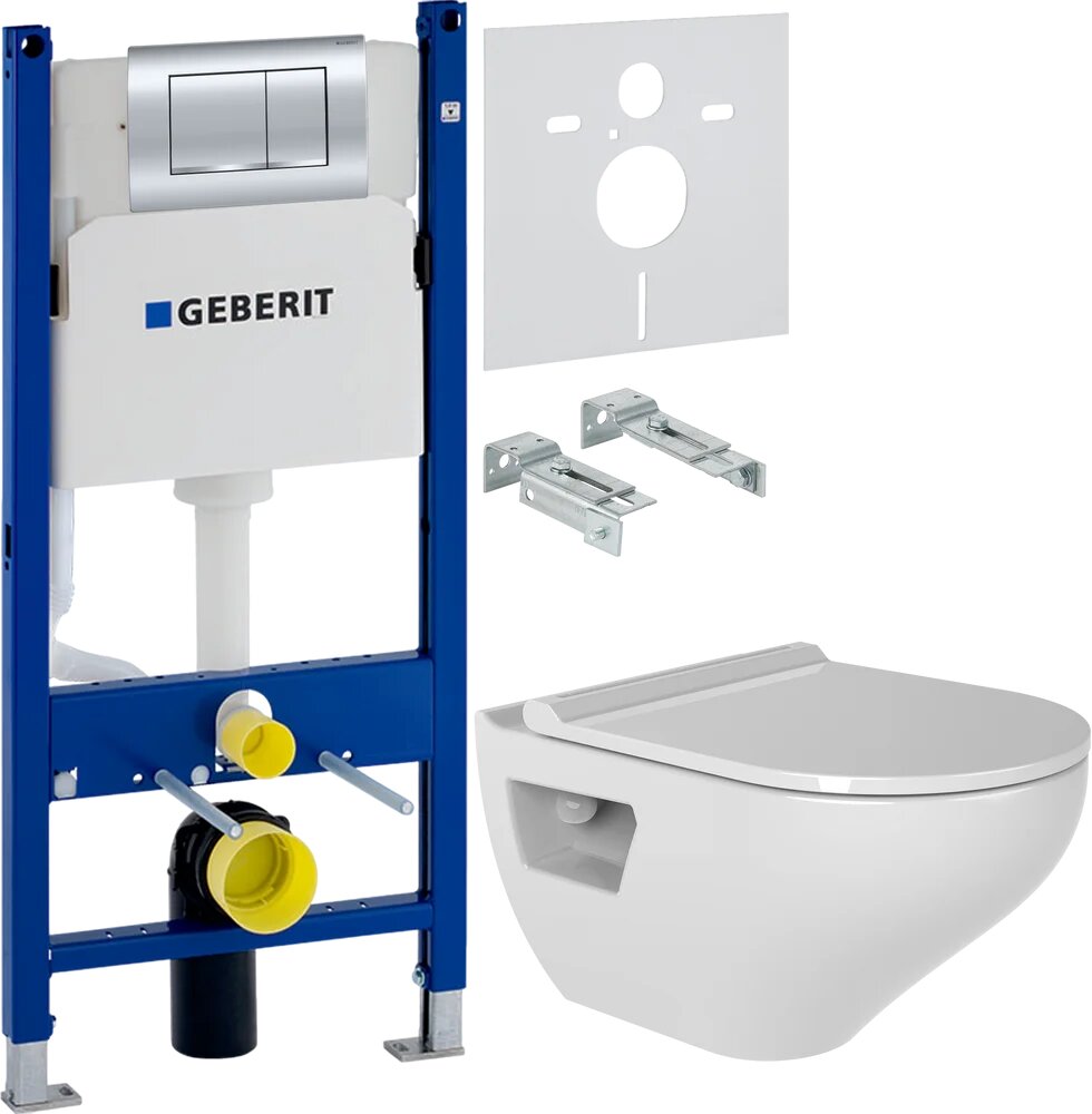 Комплект 3 в 1 Унитаз подвесной Bien Ion IOKA050N2VP1W5000 / Инсталляция с кнопкой Geberit Duofix Delta 458.163.21.1 цвет хром / Звукоизоляция 156.050.00.1