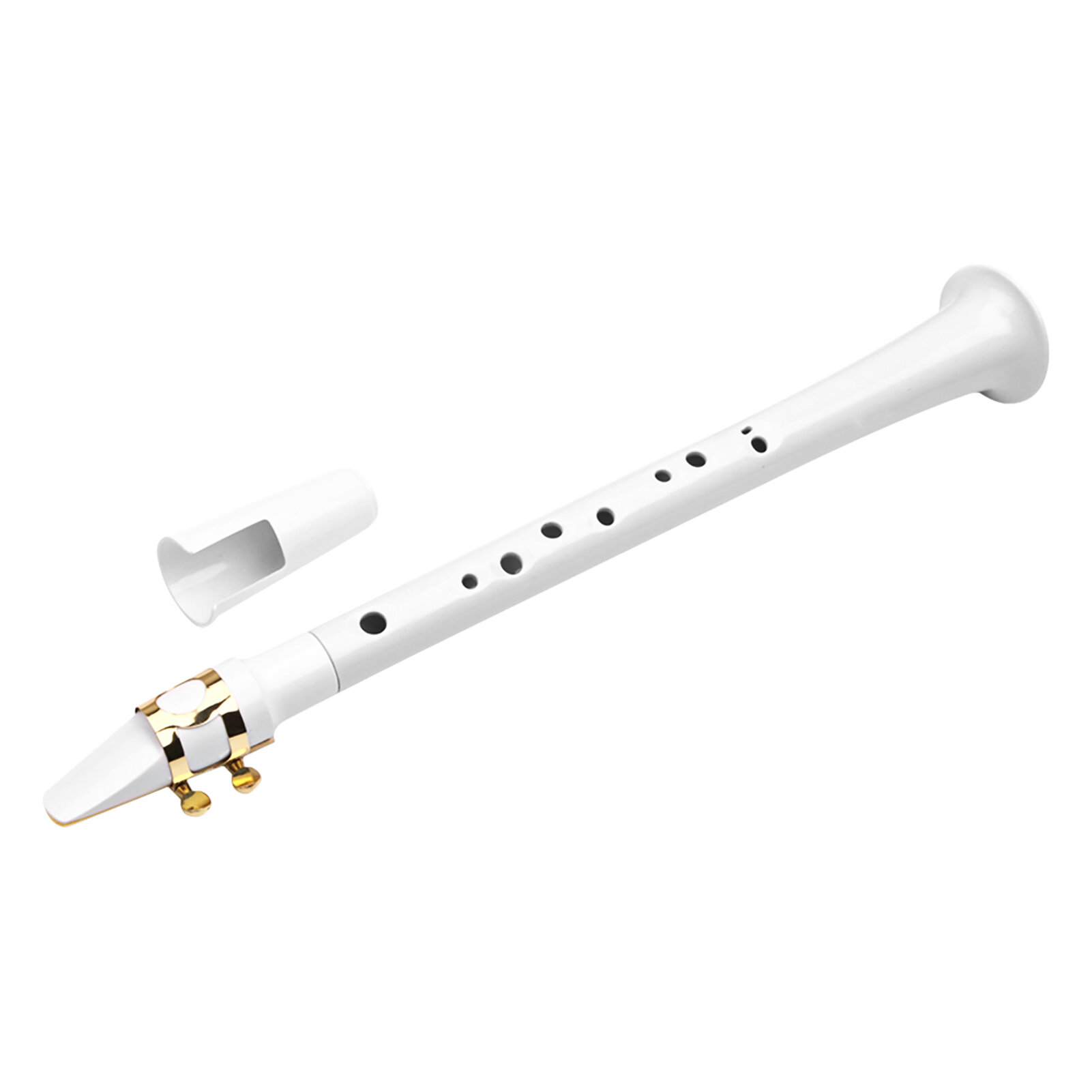 Мини саксофон портативный White Pocket Sax в ключе C пластиковый с сумкой для переноски дудковый инструмент Black / White 40см 118г 1шт с диаграммами расположения пальцев и салфеткой для очистки