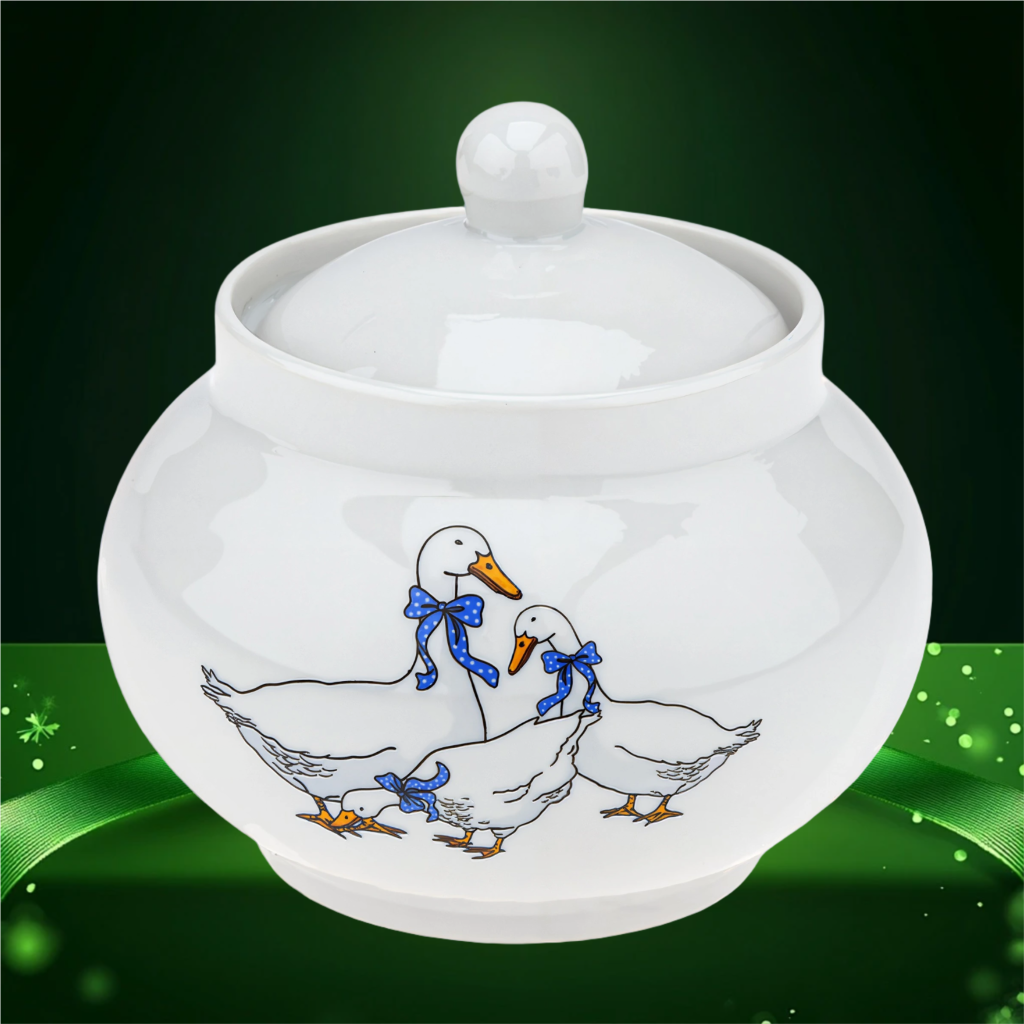 Сахарница Дулёвский Фарфор "Гуси", с крышкой, фарфор, 500мл, белая