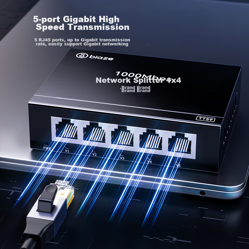 Biaze Network Cable Splitter, One to Four Gigabit Adapter, Broadband Network Cable Splitter, One-To Network Sharing, One-To Network [Can Simultaneously Access Internet]