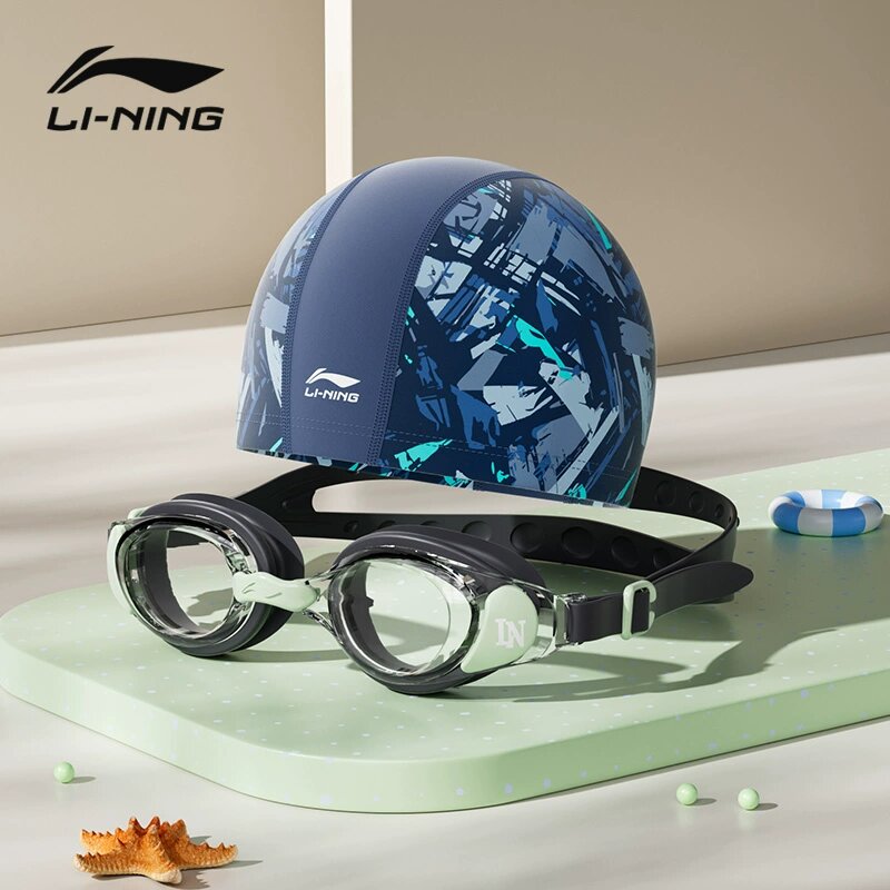 Детские плавательные очки Lining/Li-Ning 254, силикон, антизапотевающие, светло-голубые