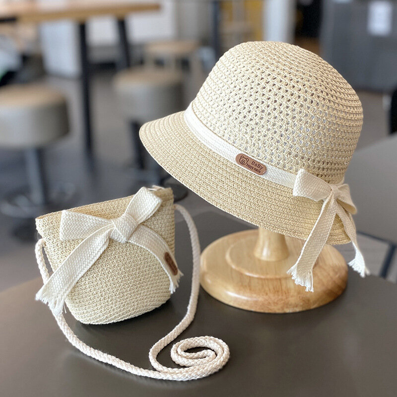 Летняя соломенная шляпа от солнца в корейском стиле, шляпа для девочек, детская пляжная детская сумка, солнцезащитная шляпа, маленькая девочка, рыбак от солнца, лето