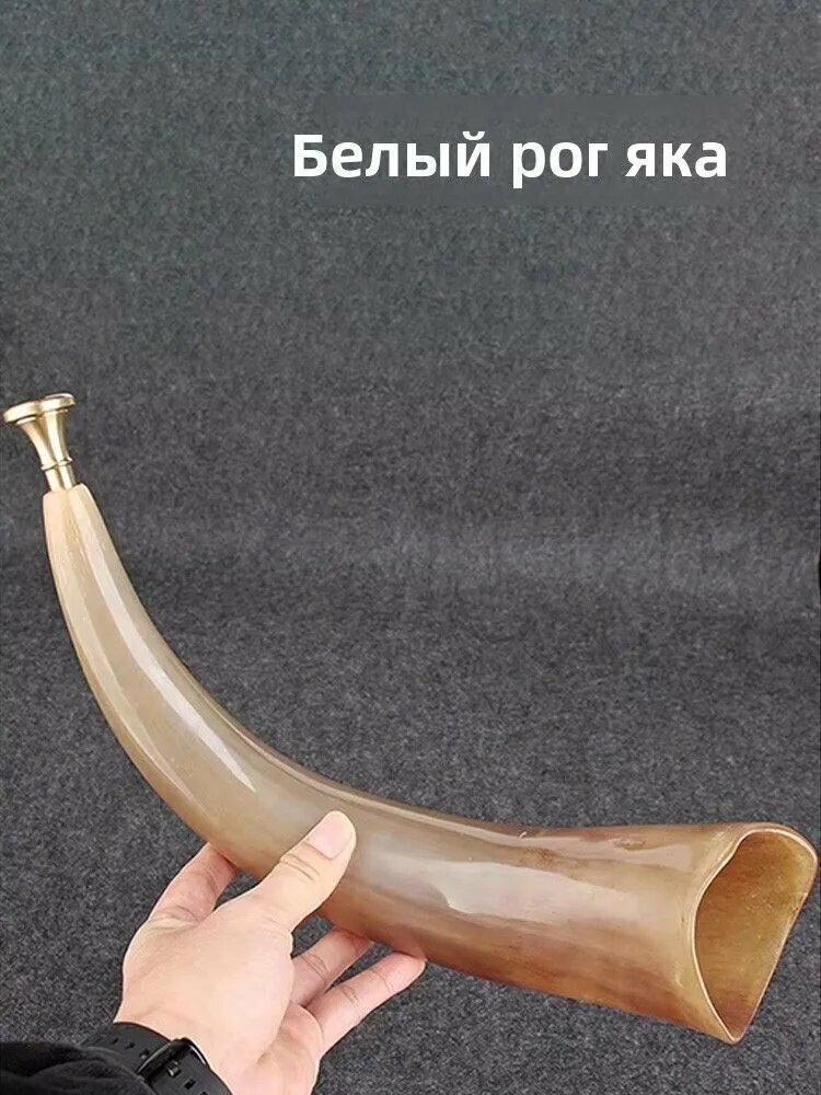 Боевой горн из белого рога яка с медным мундштуком (30-40cm)