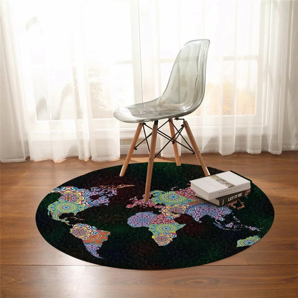 Круглый ковер BeddingOutlet с картой мира 100% полиэстер, 1, Diameter 120cm