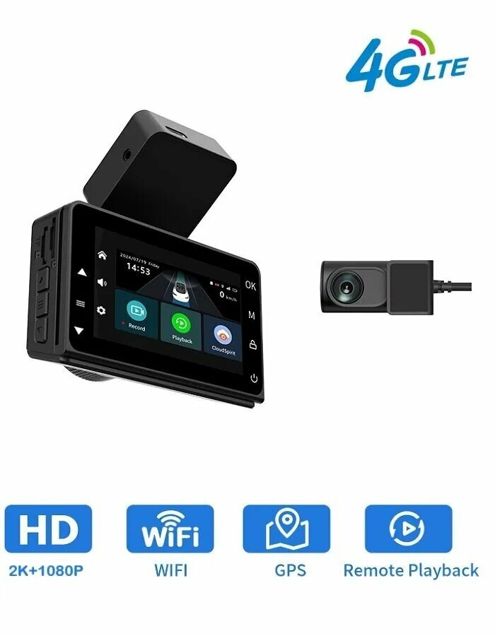 3-дюймовый 2K+1080P двойной объектив 4G автомобильный видеорегистратор с передней и задней камерой, Wifi удаленный мониторинг с GPS