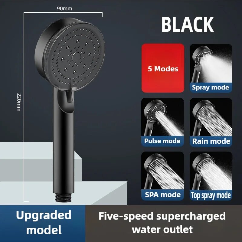 Душевая лейка 5-Speed, Черная, Supercharged
