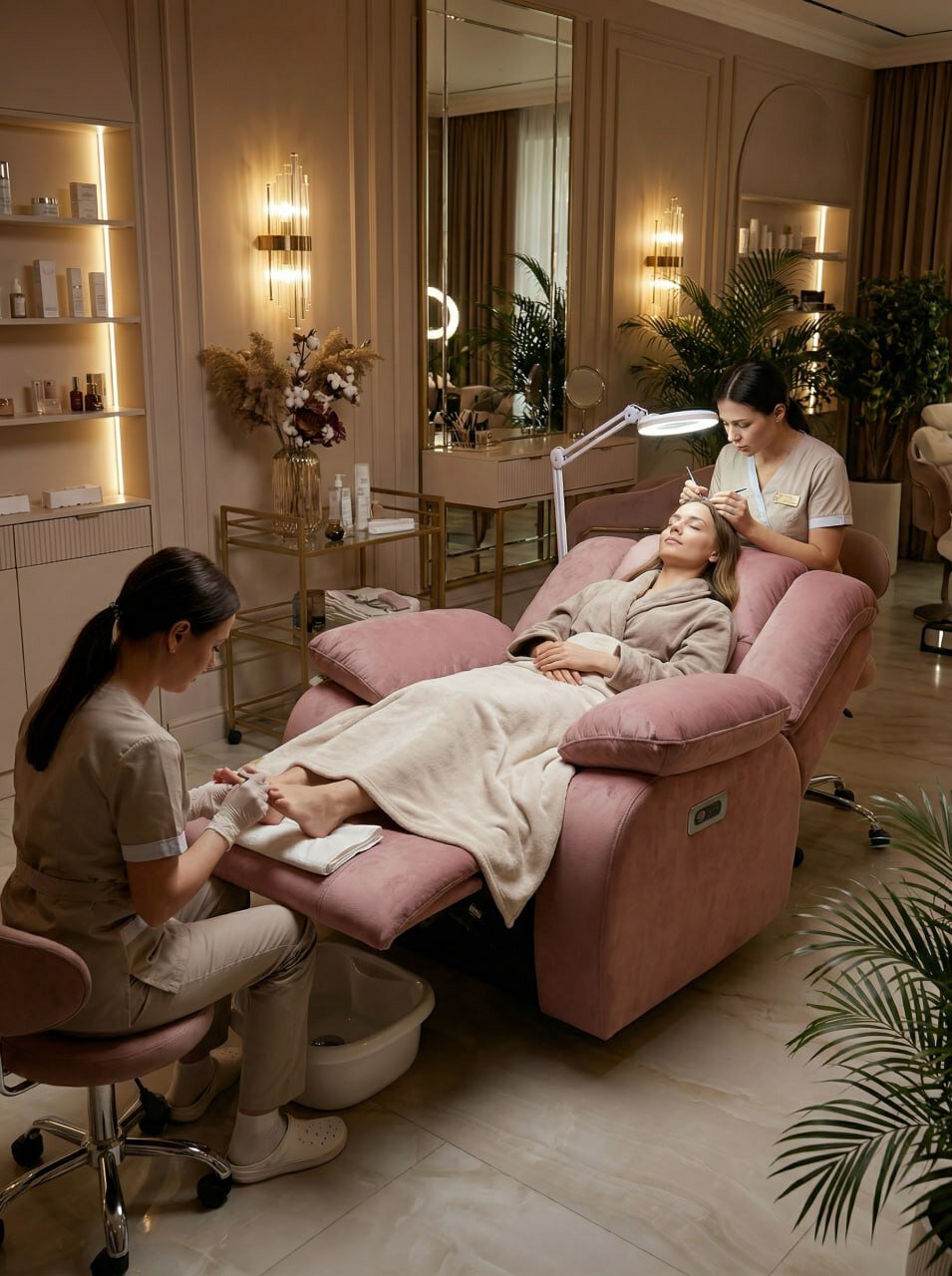 Кресло-реклайнер "Милан", электрический, 180 градусов, велюр, для домашнего кинотеатра, для педикюра, для салонов красоты , розовый