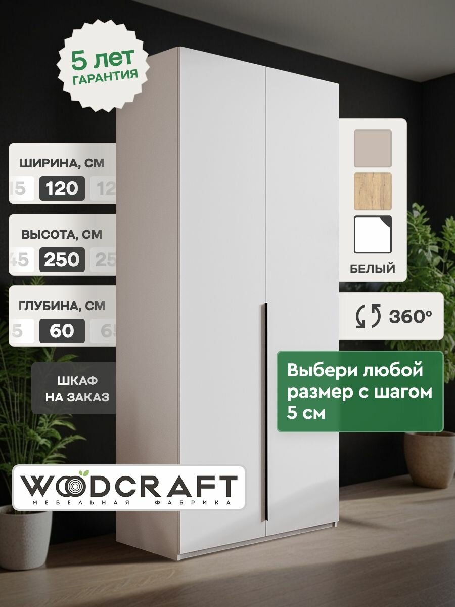 Распашной шкаф для одежды 120х60х250 Белый, Луас 2.3