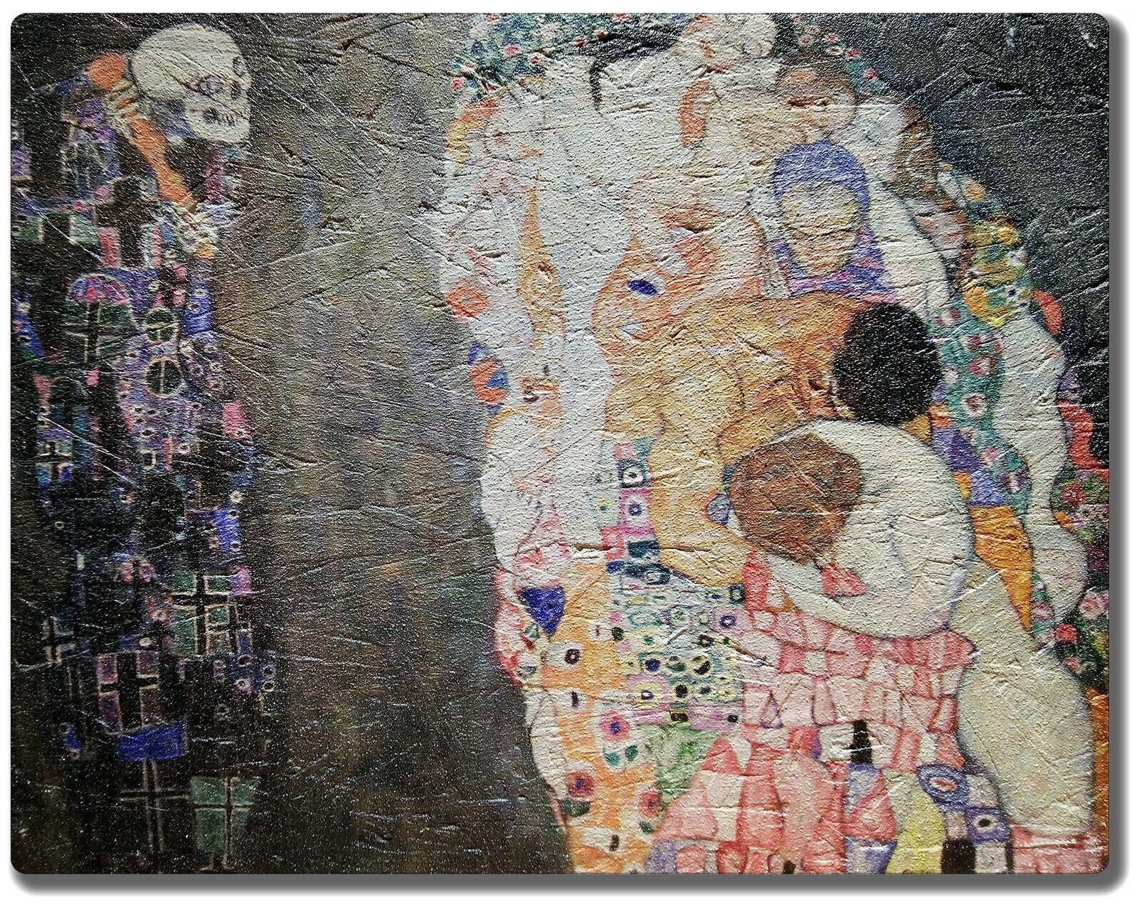 Репродукция картины Густава Климта "Жизнь и смерть". Интерьерная фреска на доске. 40х30см